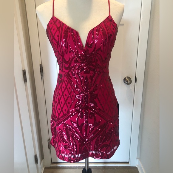 Lulus | Dresses | Undeniably Amazing Berry Red Sequin Laceup Mini Dress ...